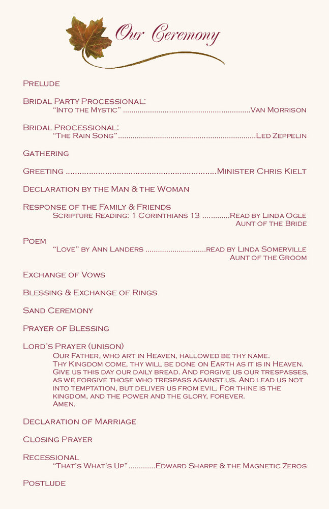 Maple Leaf Pattern Autumn Wedding Programs and Church Programs for your Fall Wedding Ceremony ...